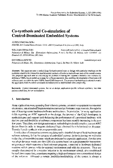 (PDF) Co-synthesis and co-simulation of control-dominated embedded systems