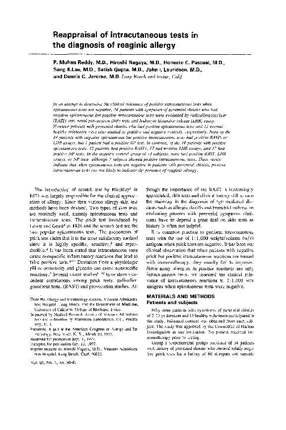 (PDF) Reappraisal of intracutaneous tests in the diagnosis of reaginic ...