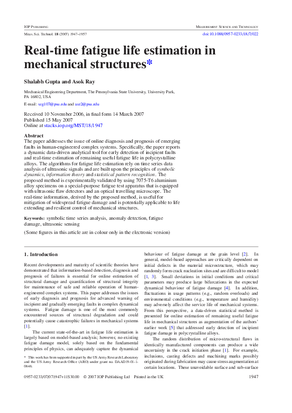 (PDF) Real-time fatigue life estimation in mechanical structures