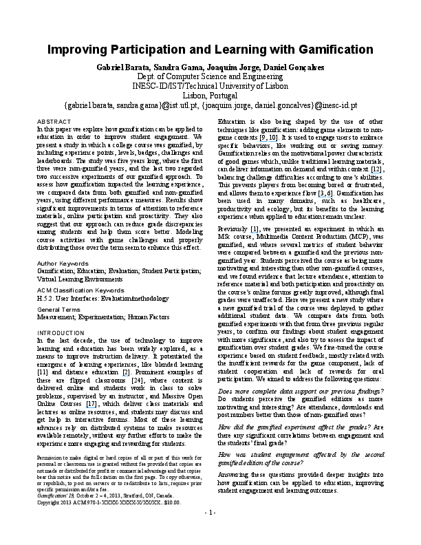 (PDF) Improving participation and learning with gamification