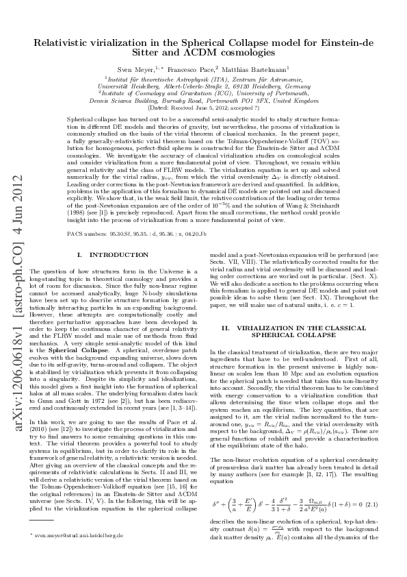 (PDF) Relativistic virialization in the spherical collapse model for ...