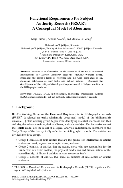 (PDF) Functional requirements for subject authority data (FRSAD) : a conceptual model
