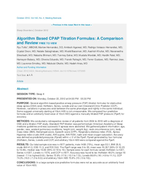 (PDF) Algorithm Based CPAP Titration Formulas: A Comparison and Review