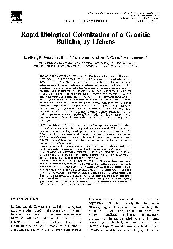(PDF) Rapid biological colonization of a granitic building by lichens