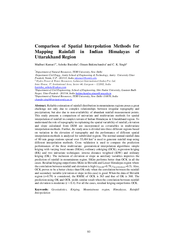 Pdf Comparison Of Spatial Interpolation Methods For Mapping Rainfall