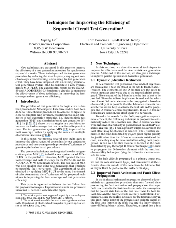 Pdf Techniques For Improving The Efficiency Of Sequential Circuit Test Generation