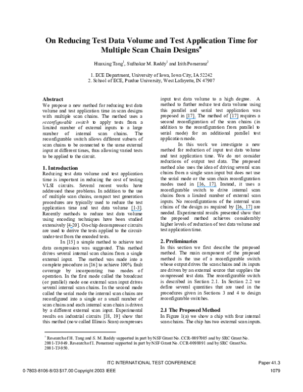 Pdf On Reducing Test Data Volume And Test Application Time For Multiple Scan Chain Designs