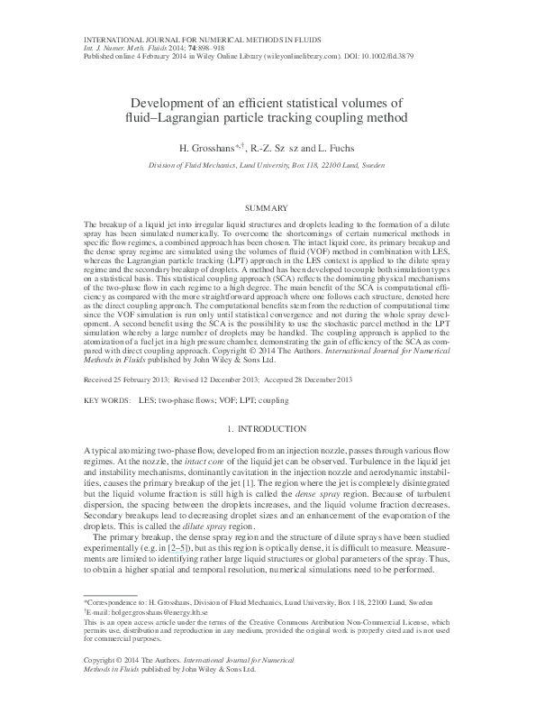 Pdf Development Of An Efficient Statistical Volumes Of Fluid Lagrangian Particle Tracking