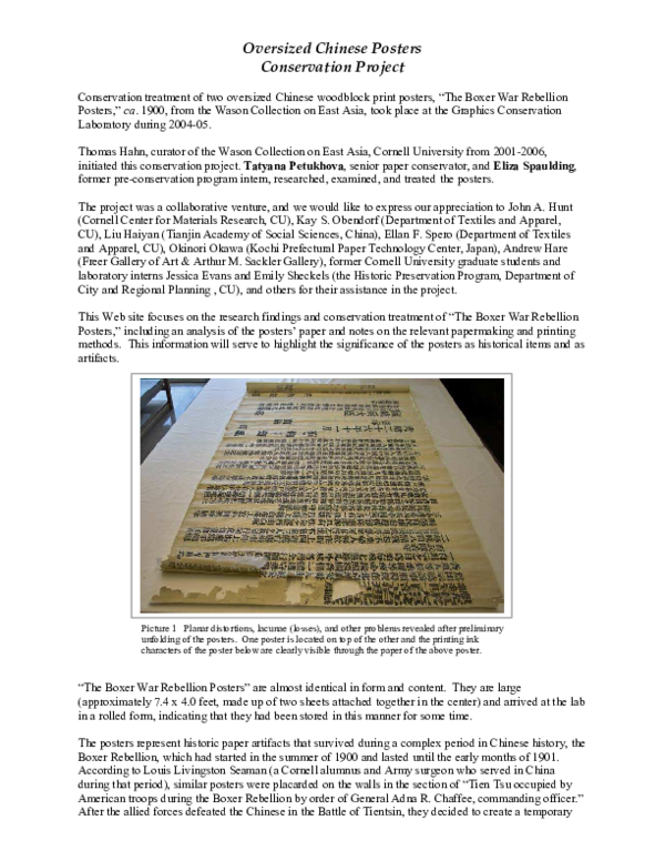(PDF) Oversized Chinese Posters/Conservation Project