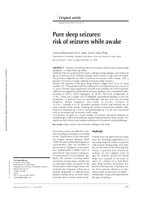(PDF) Pure sleep seizures: risk of seizures while awake