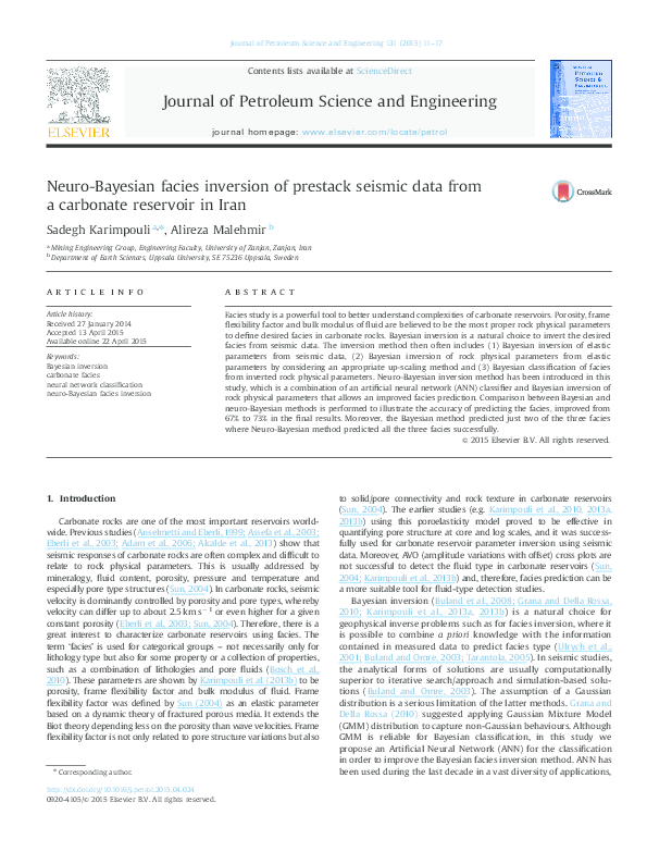 Pdf Neuro Bayesian Facies Inversion Of Prestack Seismic Data From A