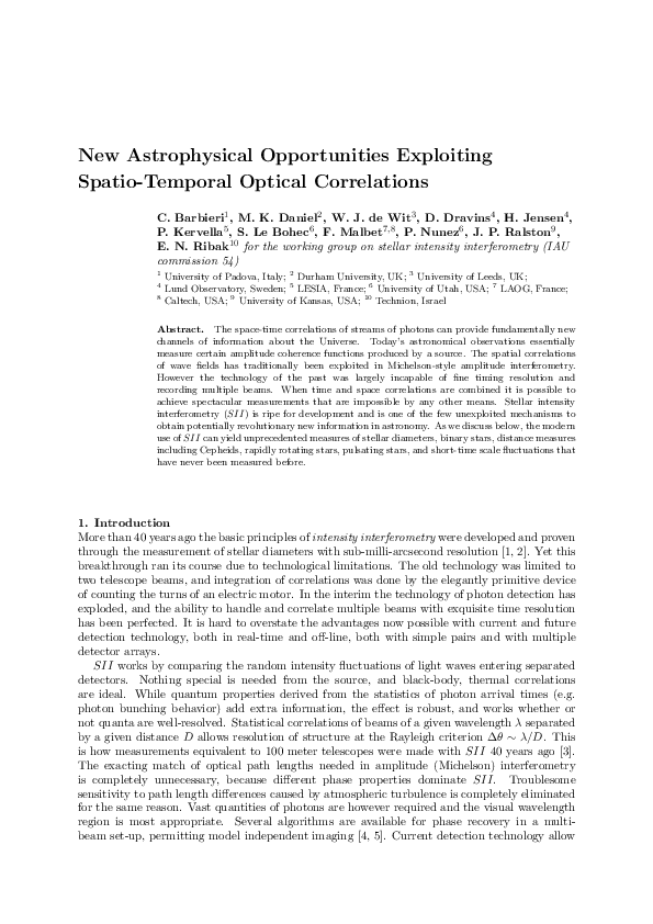 (PDF) New astrophysical opportunities exploiting spatio-temporal optical correlations