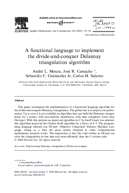 Pdf A Functional Language To Implement The Divide And Conquer Delaunay Triangulation Algorithm 