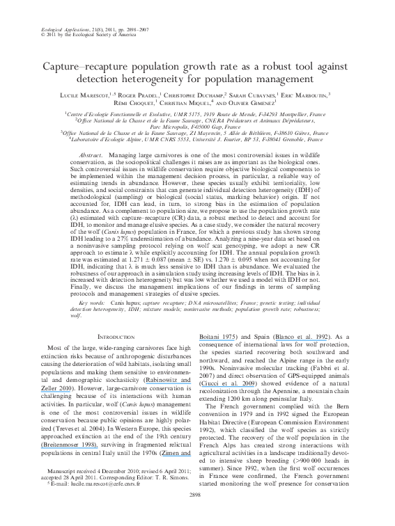 Pdf Capture Recapture Population Growth Rate As A Robust Tool Against