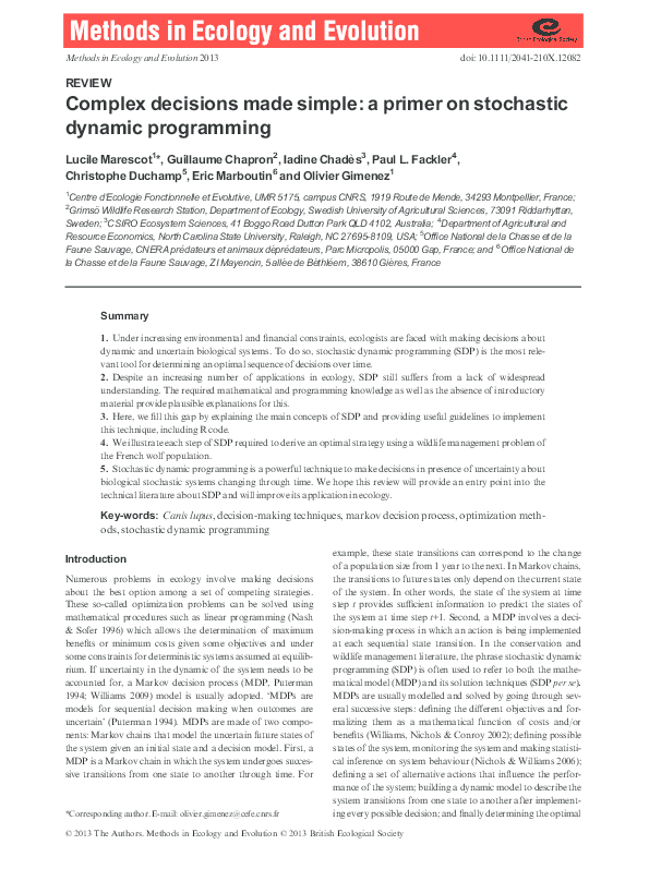 (PDF) Complex decisions made simple: a primer on stochastic dynamic ...