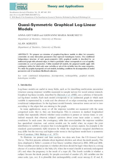 Pdf Quasi‐symmetric Graphical Log‐linear Models