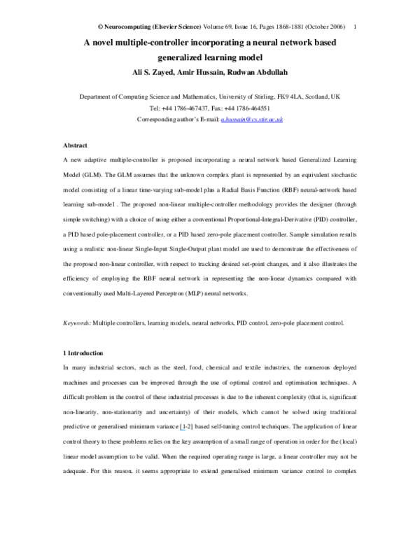(PDF) A novel multiple-controller incorporating a radial basis function neural network based ...
