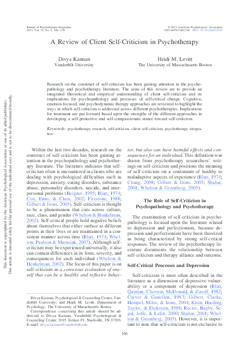 (PDF) A review of client self-criticism in psychotherapy