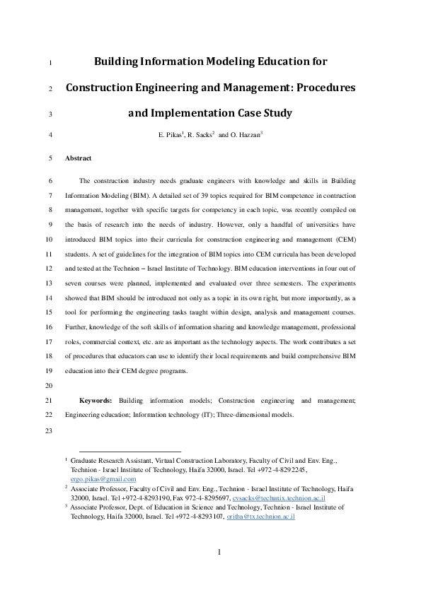 (PDF) Building Information Modeling Education for Construction Engineering and Management ...