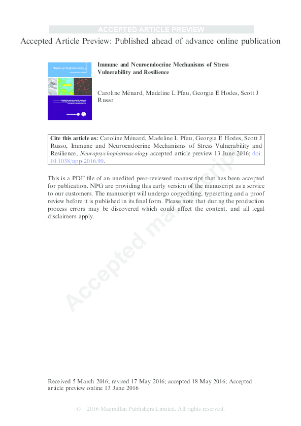 (PDF) Immune and Neuroendocrine Mechanisms of Stress Vulnerability and Resilience