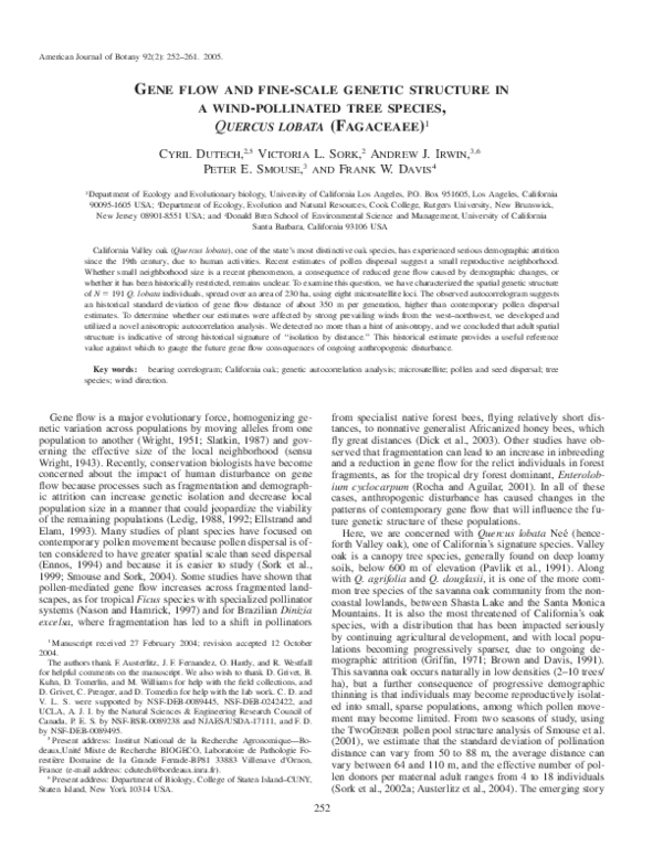 (PDF) GENE FLOW AND FINE-SCALE GENETIC STRUCTURE IN A WIND-POLLINATED ...