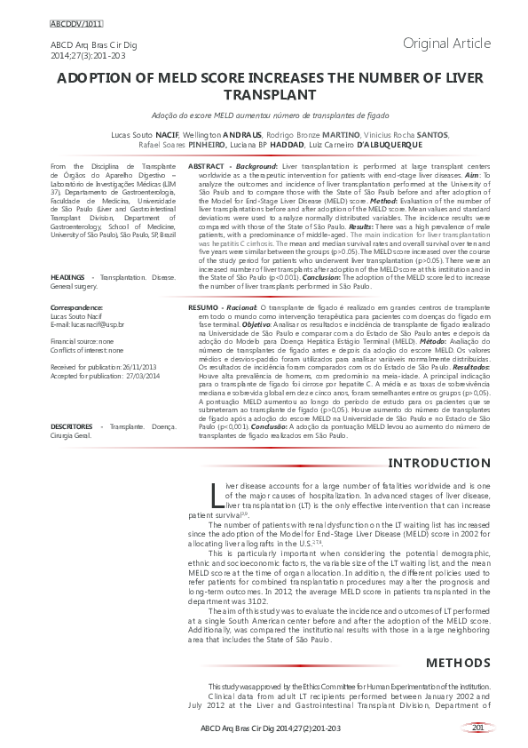 (PDF) Adoption of MELD score increases the number of liver transplant