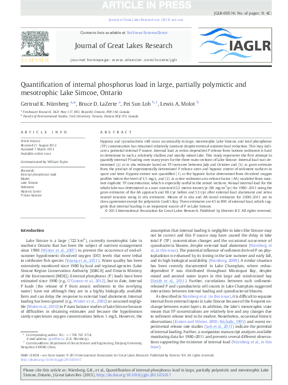 (PDF) Quantification of internal phosphorus loading in polymictic lakes