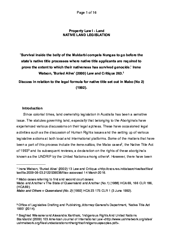 (PDF) Native Land Legislation