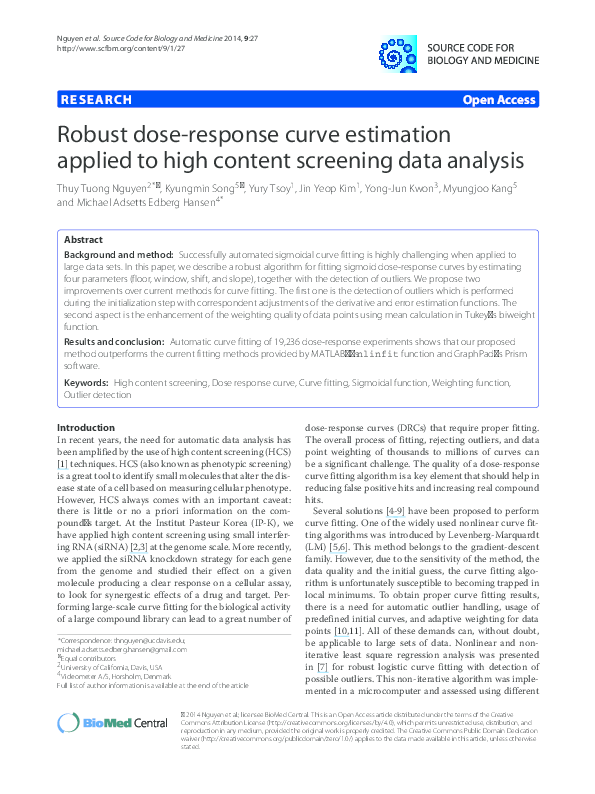 (PDF) Robust dose-response curve estimation applied to high content screening data analysis