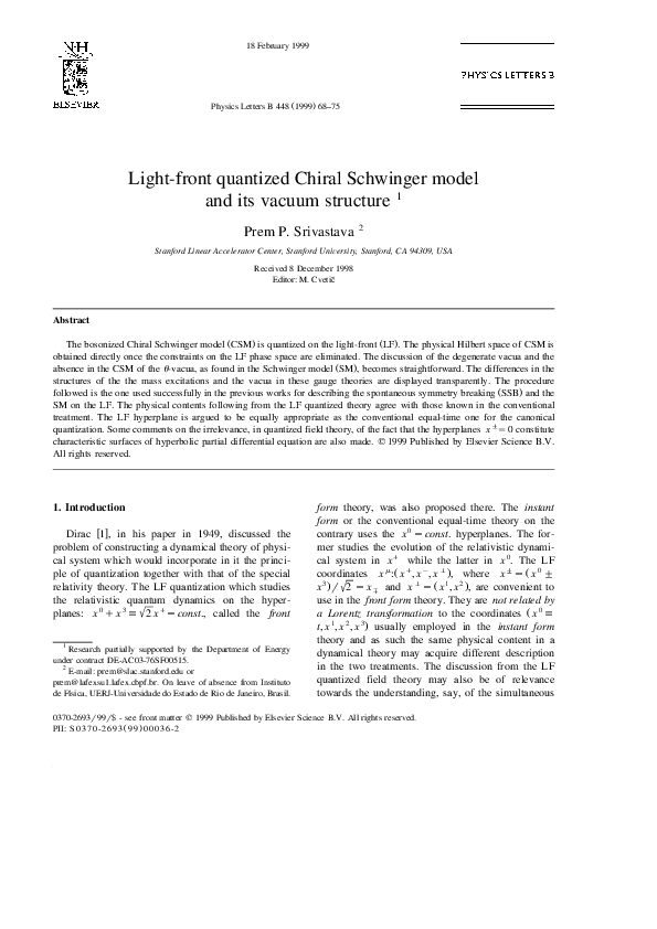 (PDF) Light-front quantized Chiral Schwinger model and its vacuum structure