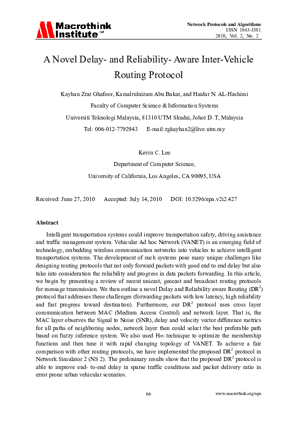 (PDF) A Novel Delay-and Reliability-Aware Inter-Vehicle Routing Protocol