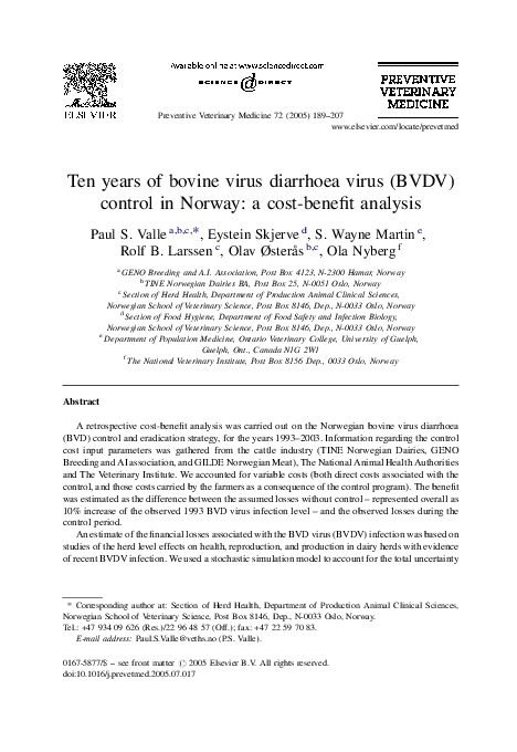 (PDF) Ten years of bovine virus diarrhoea virus (BVDV) control in ...