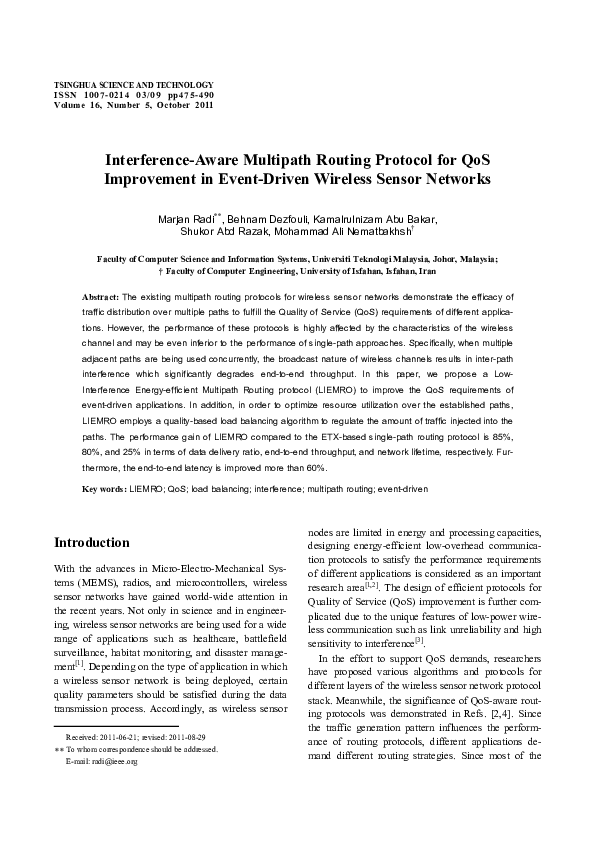 Interference Aware Multipath Routing Protocol For Qos Improvement In Event Driven Wireless