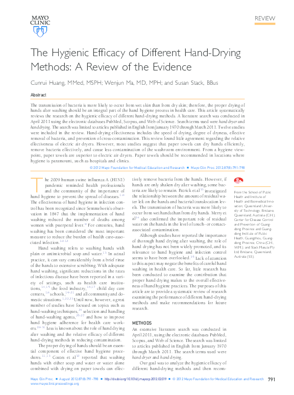 (PDF) The hygienic efficacy of different hand-drying methods: a review ...