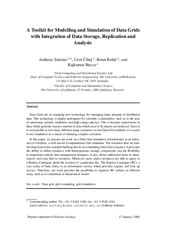 (PDF) A Toolkit for Modelling and Simulation of Data Grids with Integration of Data Storage ...