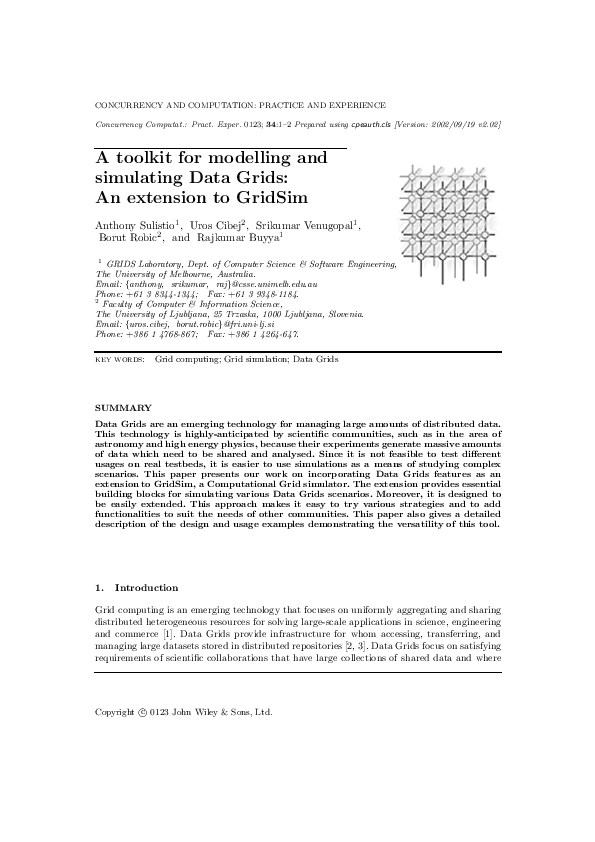 (PDF) A toolkit for modelling and simulating data Grids: an extension to GridSim