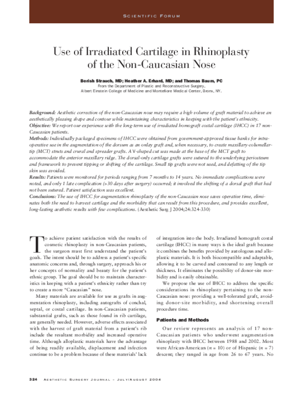 (PDF) Use of irradiated cartilage in rhinoplasty of the non-Caucasian nose