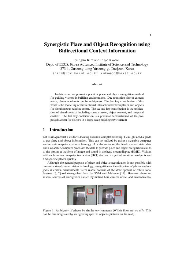 Pdf Synergistic Place And Object Recognition Using Bidirectional Context Information