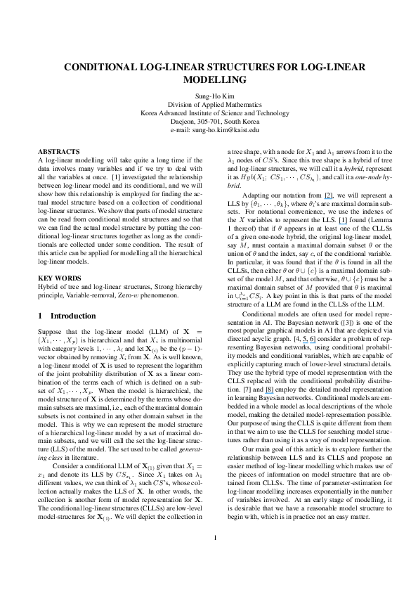 Pdf Conditional Log Linear Structures For Log Linear Modelling 9725