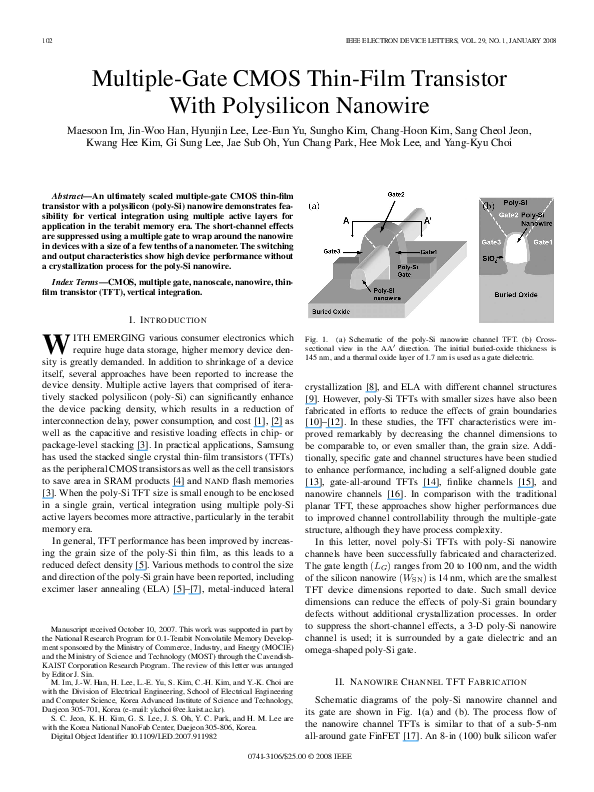 (PDF) Multiple-gate CMOS thin-film transistor with polysilicon nanowire