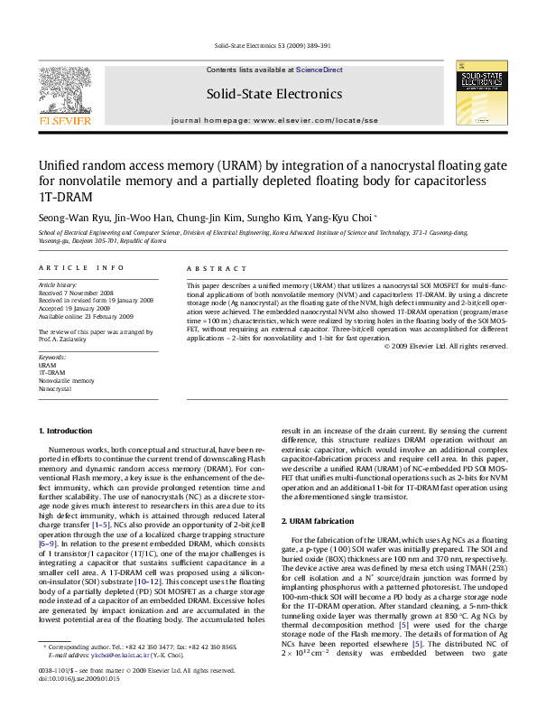 (PDF) Unified random access memory (URAM) by integration of a nanocrystal floating gate for ...