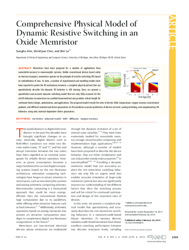 (PDF) Comprehensive Physical Model of Dynamic Resistive Switching in an Oxide Memristor