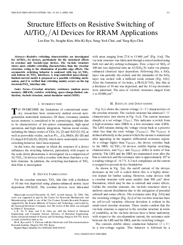 (PDF) Structure Effects on Resistive Switching of Devices for RRAM Applications