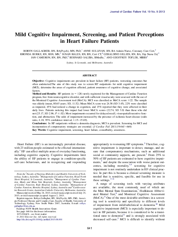 (PDF) Mild Cognitive Impairment, Screening, and Patient Perceptions in ...