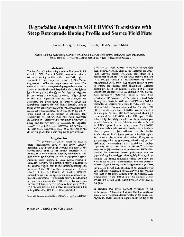 (PDF) Degradation analysis in SOI LDMOS transistors with steep ...