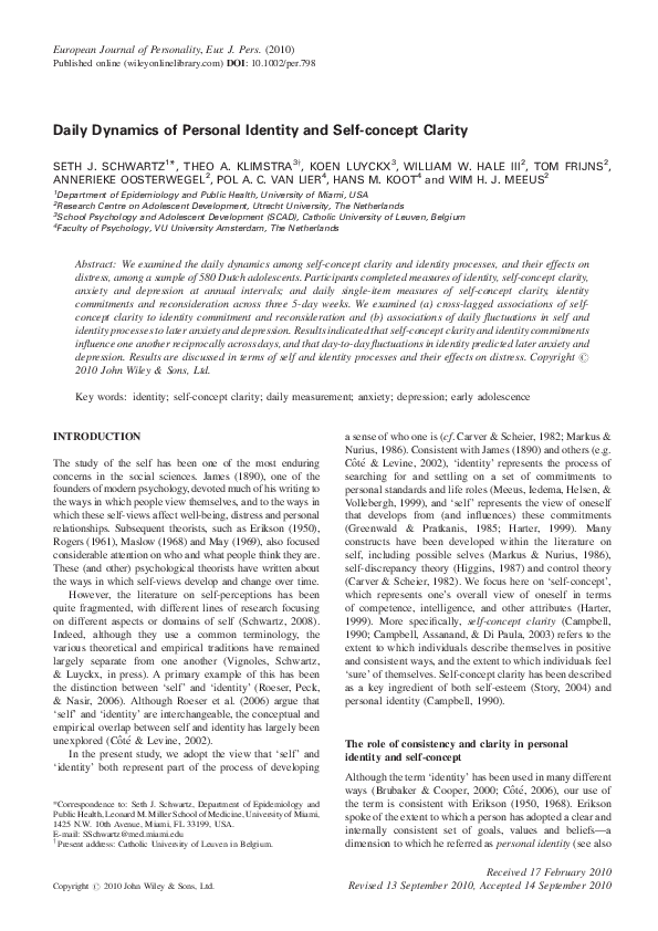 (PDF) Daily dynamics of personal identity and self-concept clarity