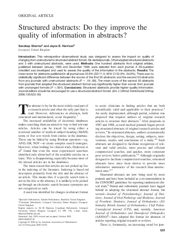 (PDF) Structured Abstracts: Do They Improve the Quality of Information ...