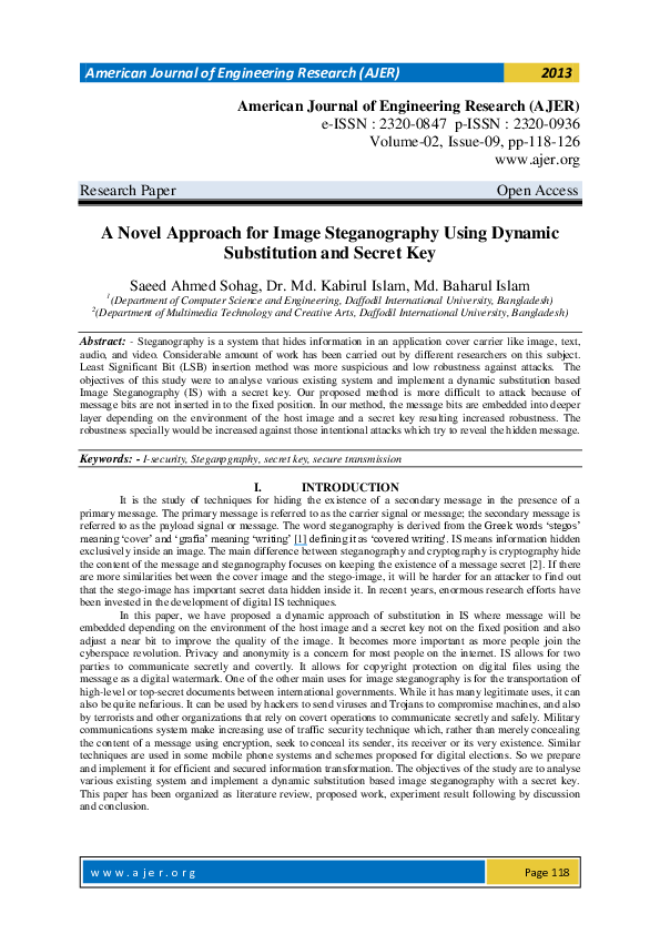 (PDF) A Novel Approach for Image Steganography Using Dynamic Substitution and Secret Key