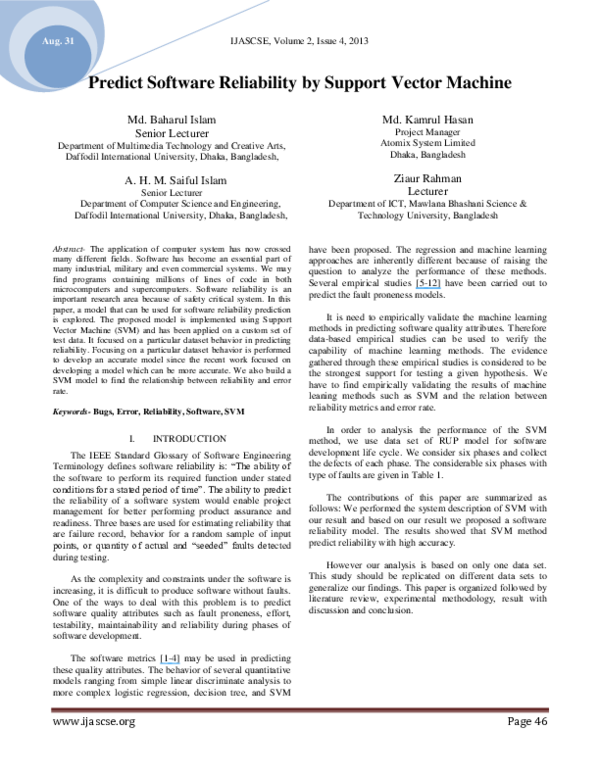 (PDF) Predict Software Reliability by Support Vector Machine