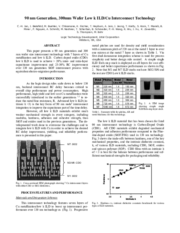 (PDF) 90 nm generation, 300 mm wafer low k ILD/Cu interconnect technology